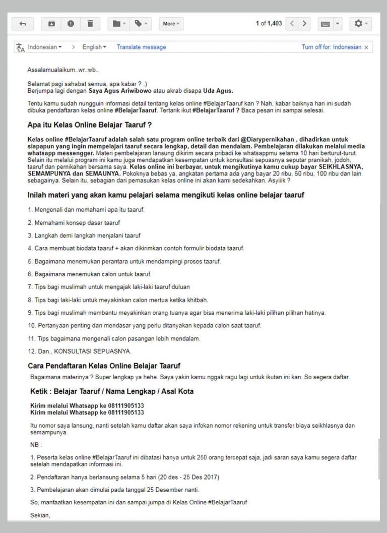 Comel Edisi 3 - Contoh Email Broadcast Dari Diary Pernikahan