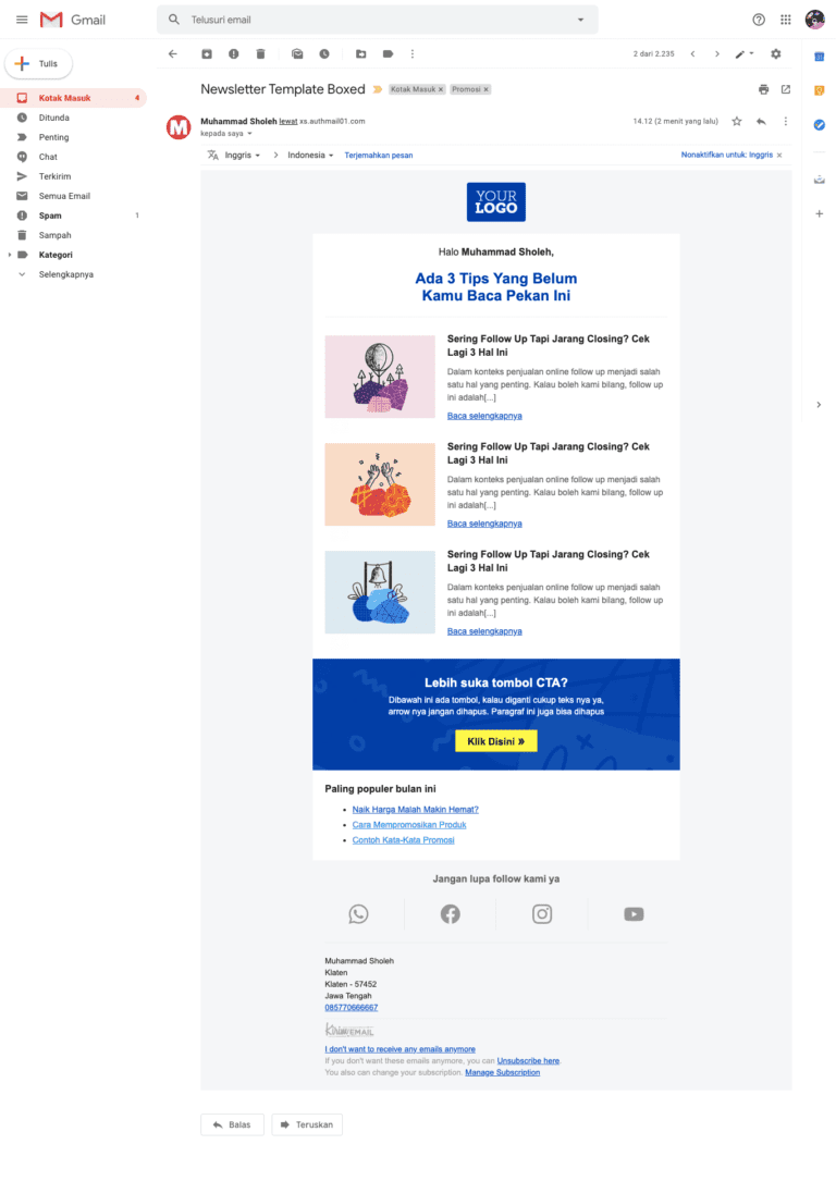 Email Newsletter Template - Desain Keren dan Gratis Untuk Perusahaan